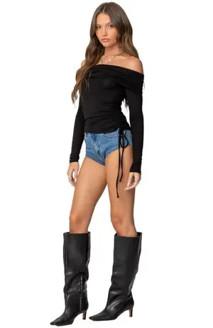 EDIKTED Off-the-shoulder Long-sleeve Top - Black