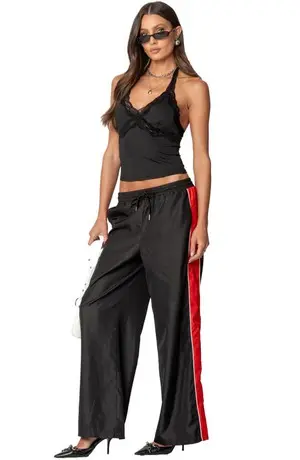 EDIKTED Cindi Lace Trim Halter Crop Top