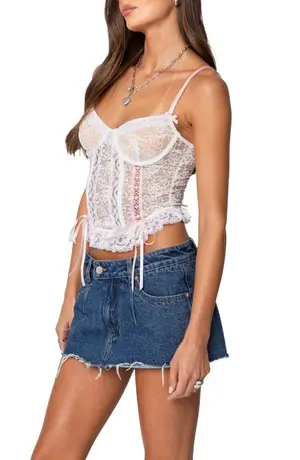 EDIKTED Nicolette Sheer Lace Corset Top