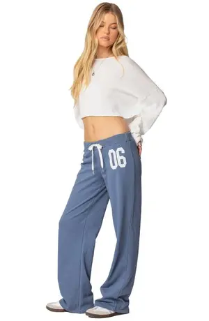 EDIKTED 06 Wide Leg Drawstring Sweatpants - Blue