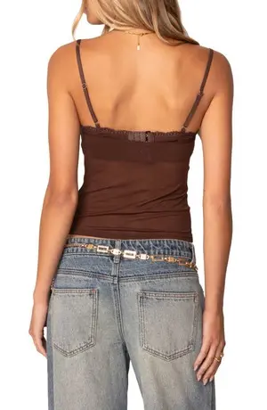 EDIKTED Elina Sheer Mesh Bra Top - Brown