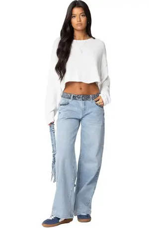 EDIKTED Shyrah Oversized Knit Crop Top - White