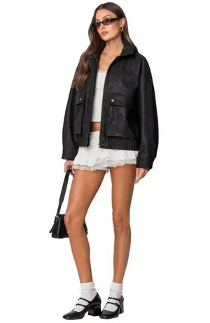 EDIKTED Faux Leather Bomber Jacket