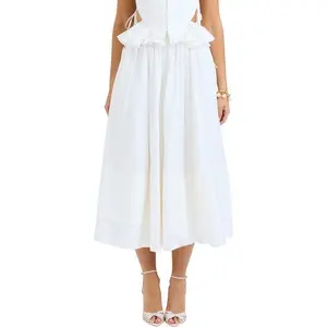 House Of Cb Augustine Embroidered Cotton Midi Skirt - Cloud Dancer