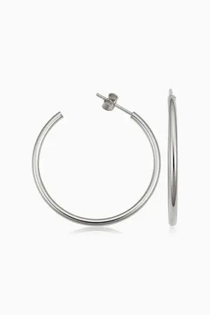 ORADINA 14k Gold Sicily Hoop Earrings - White Gold