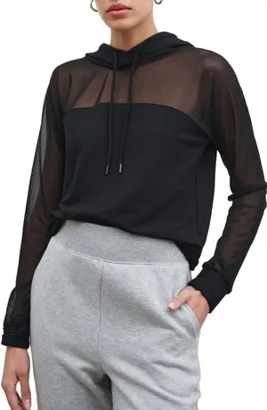 MARCELLA Park Sheer Mesh Hoodie - Black