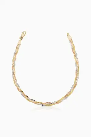ORADINA 14k Herringbone Bracelet - Tricolor Gold
