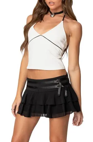 EDIKTED Celine Contrast Trim Halter Top