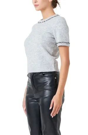 Endless Rose Paillette Trim Short Sleeve Sweater