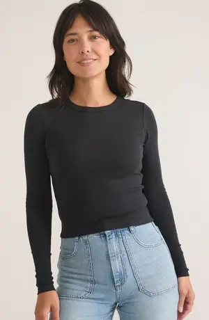 Marine Layer Lexi Sun-in Rib Long Sleeve T-shirt - Black
