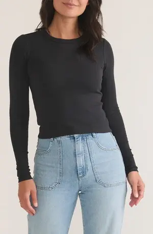 Marine Layer Lexi Sun-in Rib Long Sleeve T-shirt - Black