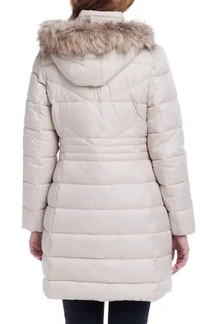 Gallery Water Resistant Puffer Coat With Faux Fur Trim And Removable Hood
