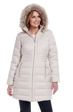 Gallery Water Resistant Puffer Coat With Faux Fur Trim And Removable Hood