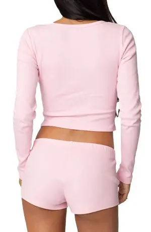 EDIKTED Rebekah Ribbed Henley - Light-pink