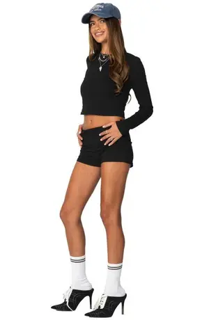 EDIKTED Meg Foldover Shorts - Black