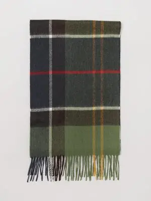 Barbour Tartan Cashmere Blend Scarf With Fringed Edges - Green