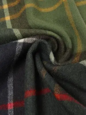 Barbour Tartan Cashmere Blend Scarf With Fringed Edges - Green