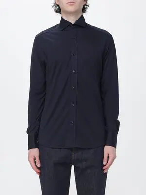 Brunello Cucinelli Slim Fit Silk And Cotton Shirt With French Collar - Blue