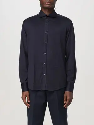 Brunello Cucinelli Slim Fit Silk And Cotton Shirt With French Collar Navy