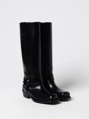 Valentino Garavani Leather Studded Buckle Knee High Boots