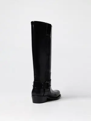 Valentino Garavani Leather Studded Buckle Knee High Boots