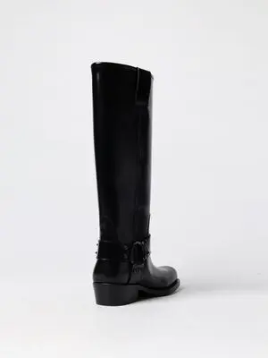 Valentino Garavani Leather Studded Buckle Knee High Boots