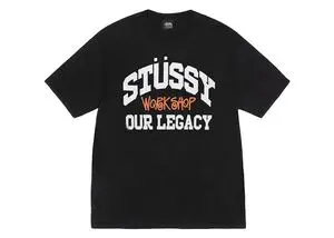 StÜssy X Our Legacy Work Shop Collegiate Pigment Dyed Tee Shirt - Black