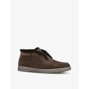 Santoni Fortune Embossed Suede Ankle Boots - Dark Brown
