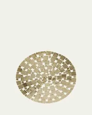 NOMI K Modern Squares Goldtone Metal Placemat, 15" Round - Gold
