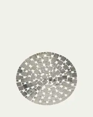 NOMI K Modern Squares Silvertone Metal Placemat, 15" Round - Silver