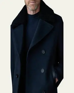Mackage Cole Wool Pea Coat With Shearling Collar - Navy