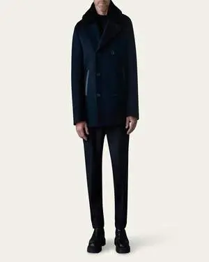 Mackage Cole Wool Pea Coat With Shearling Collar - Navy