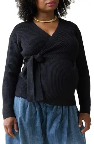 INGRID & ISABEL® Rib Maternity/nursing Wrap Sweater - Black