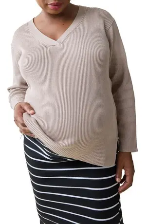 INGRID & ISABEL® Side Zip Rib Maternity/nursing Sweater