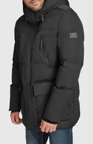 Andrew Marc Water Resistant Puffer Parka With Faux Shearling Lining - Black