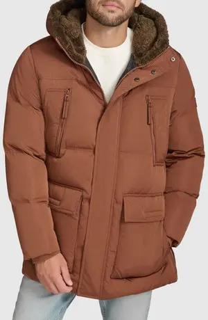 Andrew Marc Water Resistant Puffer Parka With Faux Shearling Lining - Copper