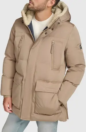 Andrew Marc Water Resistant Puffer Parka With Faux Shearling Lining - Toffee