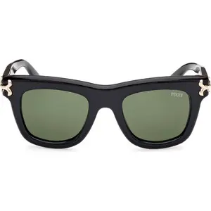 Emilio Pucci 50mm Square Sunglasses - Shiny Black / Green