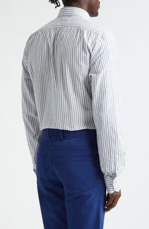 Isaia Stripe Button-up Shirt - White/ Green