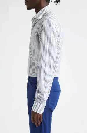 Isaia Stripe Button-up Shirt - White/ Green