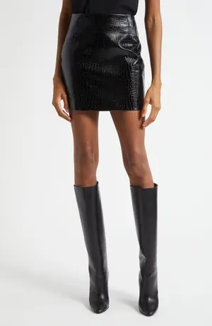 L'Agence Gerard Croc Embossed Faux Leather Miniskirt