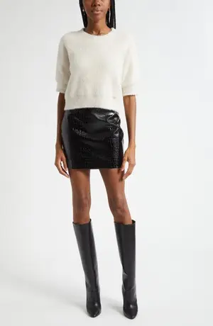 L'Agence Gerard Croc Embossed Faux Leather Miniskirt