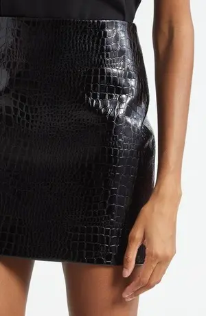 L'Agence Gerard Croc Embossed Faux Leather Miniskirt