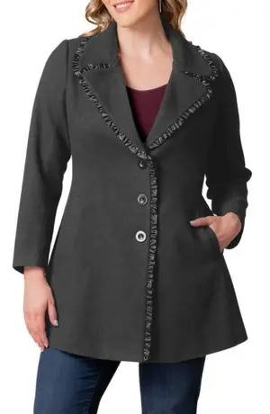 KIYONNA Juliette Satin Trim Coat - Graphite Grey