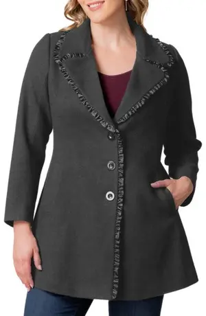 KIYONNA Juliette Satin Trim Coat - Graphite Grey