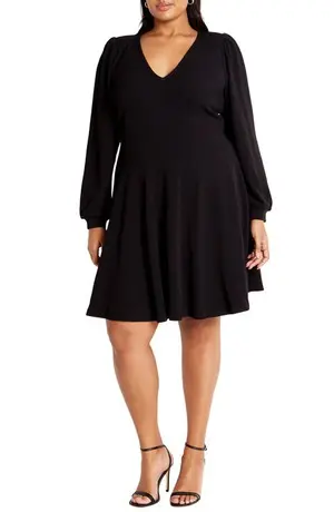 City Chic Karter Long Sleeve Fit & Flare Dress