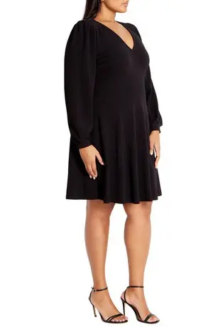 City Chic Karter Long Sleeve Fit & Flare Dress