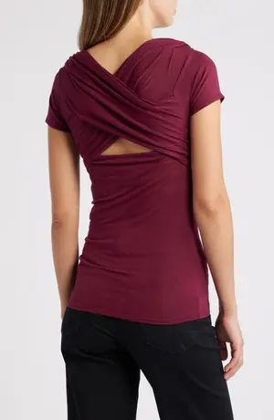 Loveappella Twist Detail Stretch Top - Burgundy
