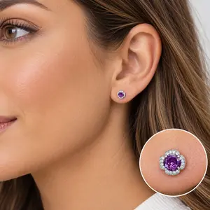 DONATELLO GIAN Sterling Amethyst Stud Earrings - Silver