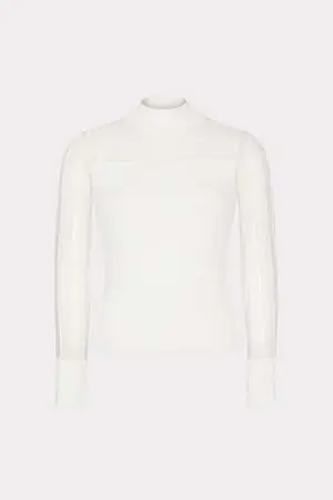 MILLY Krissy Sheer Knit Mockneck Long Sleeve Top - Ecru
